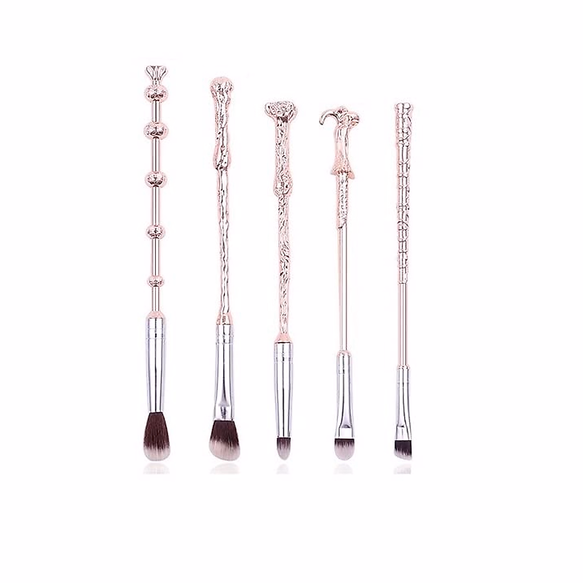 5 Pcs Makeup Brushes,For Wizard Wand Set Kit,in a Gift Bag, Perfect for Eyebrows, Eyeshadow Palette, Foundation, and Powder use (Rose Gold)