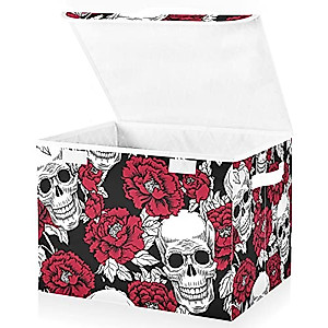 innewgogo Day Of The Dead Gold Skull Storage Bins with Lids for Organizing Closet Organizers with Handles Oxford Cloth Storage Cube Box for Toys