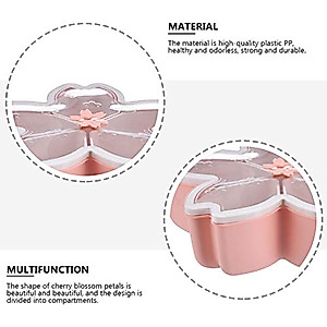 Cabilock Flower Snack Tray with Cherry Blossom Shape Fruits Box Compartment Dish Round Party Serving Tray Plastic Clear Fruits Veggie Plates Candy Container Pink