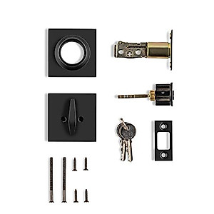 Berlin Modisch Single Cylinder Deadbolt Lock Slim Square for Front Door Modern Contemporary High Security Heavy Duty – Iron Black Finish