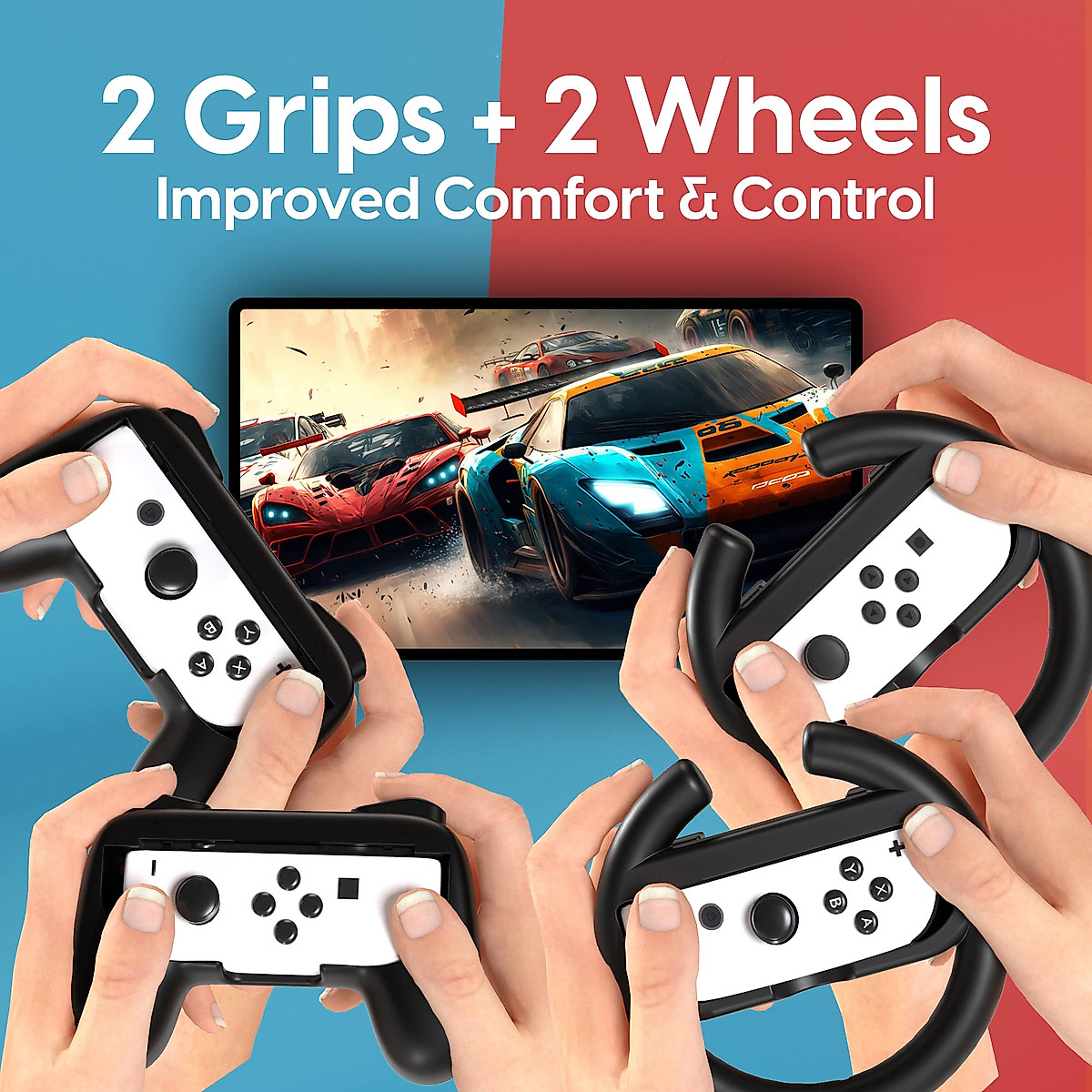 TalkWorks Super Combo Pack Accessories for Nintendo Switch OLED - 2 Grips, 2 Wheel Controller Grips, 2 Game Card Holders, 1 Charging Dock, Thumb Grips, USB-C Cable, Universal Stand, Screen Protector