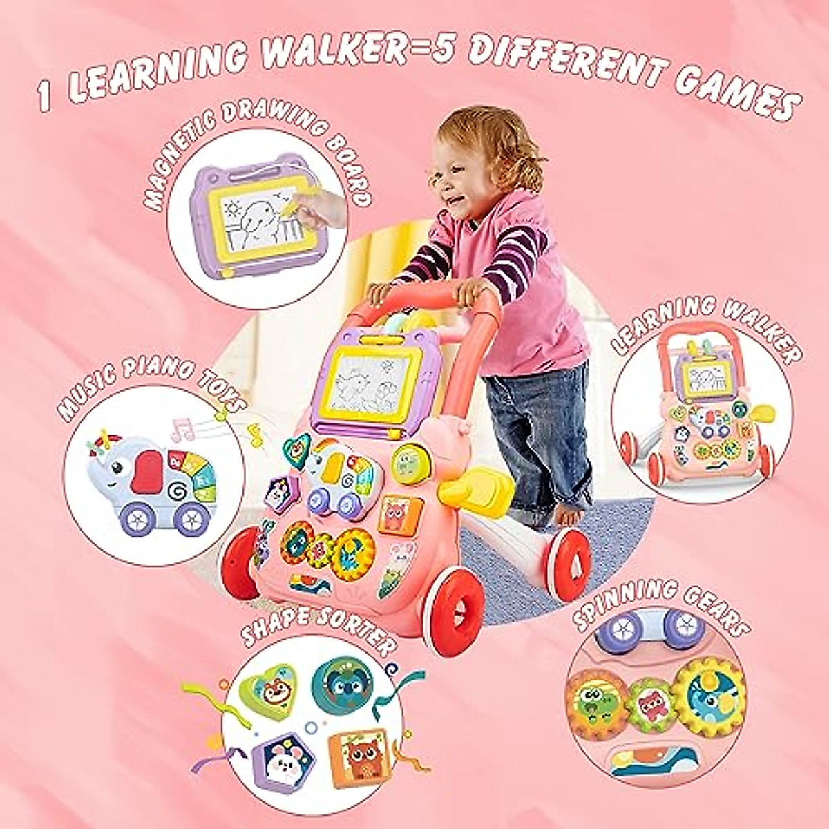 Weezzun Sit-to-Stand Learning Walker with Magnetic Drawing Board - Interactive Activity Center for 9-36 Month Olds - Educational Music, Lights, and Fun!