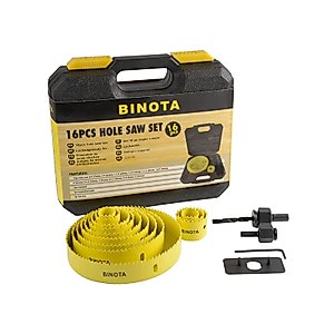 BINOTA Wood Hole Saw Set 16PC for PVC, Plastic, Gypsum Board, Composite Board and Density Board, Kit 19-127mm