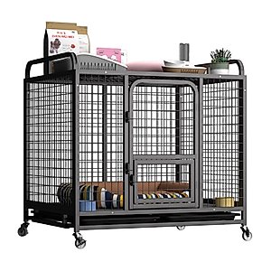 Dog Kennel Large, 50" Heavy Duty Dog Crate,Robust Stable Dog Kennel,Suitable for High Anxiety Escape Proof Dog Crate, Large Dog Crate,Dog Crate with Locking Wheels and Removable Tray,Black