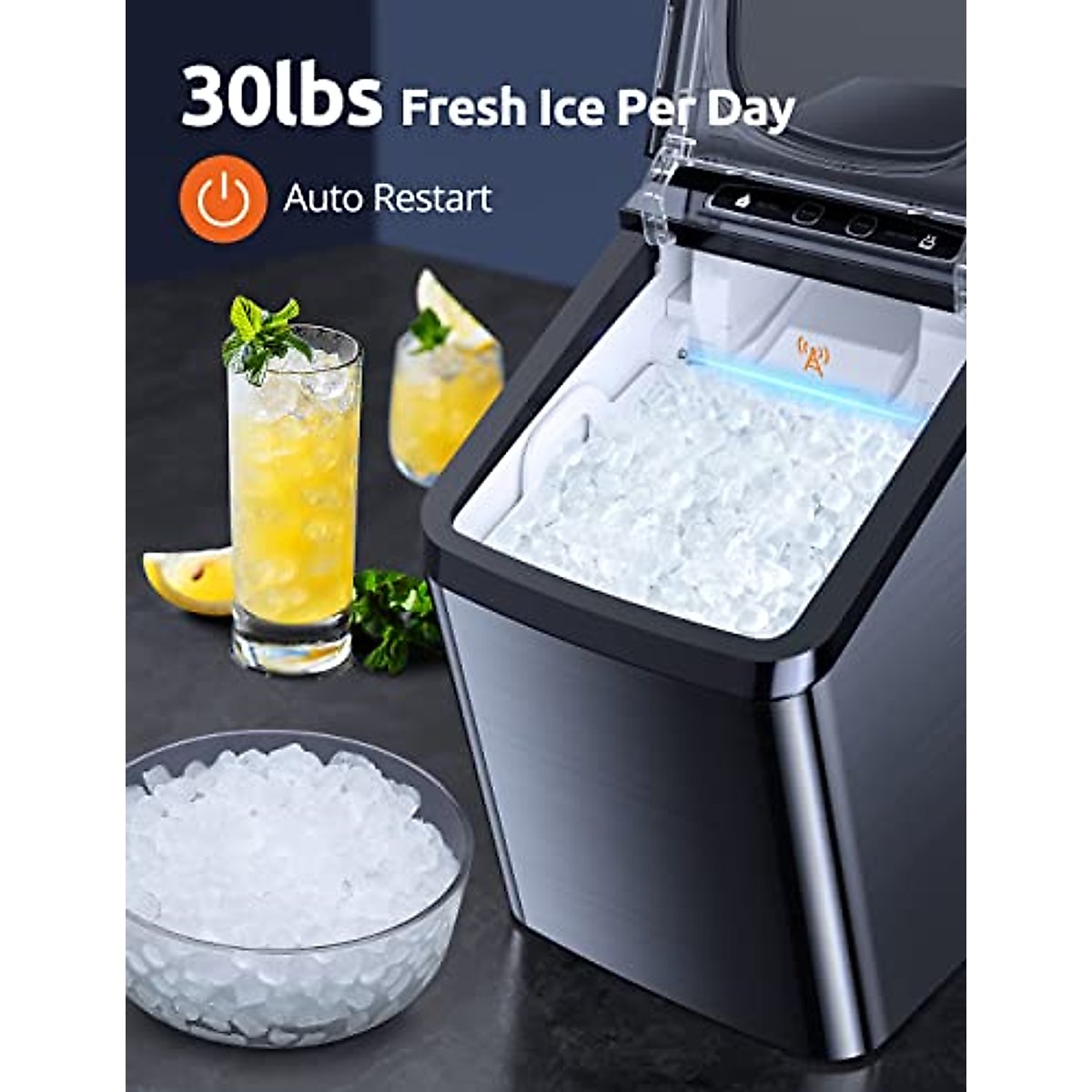 Nugget Ice Maker, YISUFO Ice Maker Countertop Pebble Ice Maker, 30lbs/Day, Self-Cleaning, 2 Ways Water Refill, Stainless Sonic Ice Maker Machine with 3Qt Water Reservoir, for Home Office Party Bar