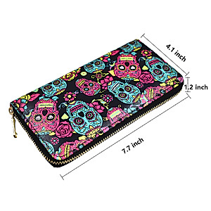 Laimi Duo Women's Skull Wallet Floral Leather RFID Blocking Purse Clutch Multi Card Case Phone Holder for Ladies