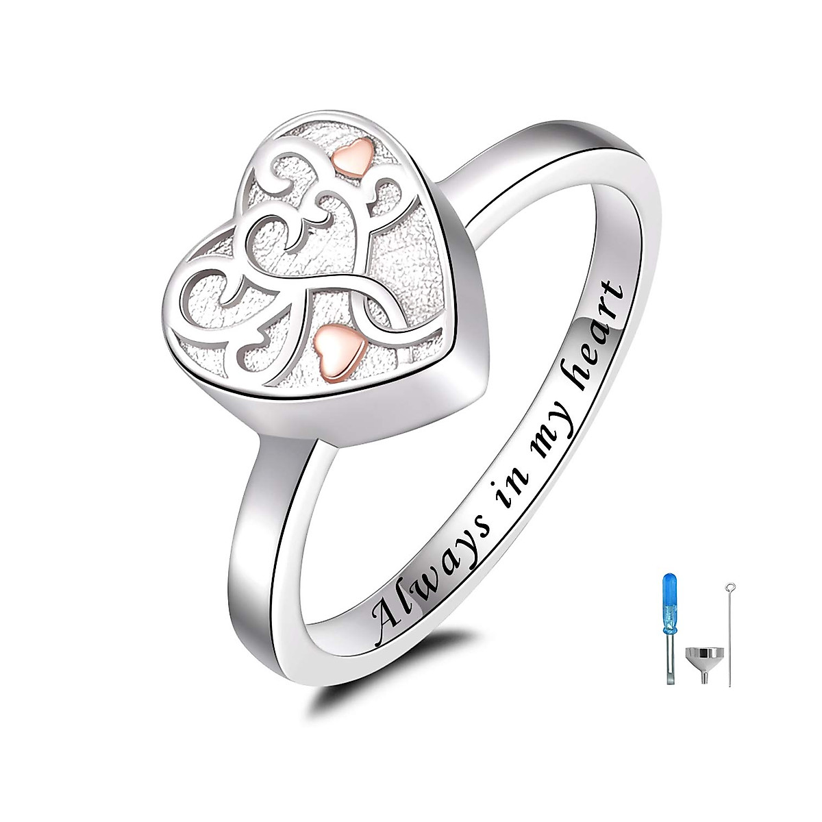 925 Sterling Silver Heart Tree of Life Flower Cremation Urn Ring for Ashes for Women Hold Loved Ones Finger Ring Memorial Keepsake Jewelry (10)