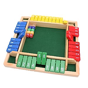 Shut The Box Dice Game-12 in Colorful Design 1-4 Players-10 Dice-Gift Package, Wooden Board Table Math Games for Adults Kids, Classics Tabletop Version and Pub Board Game