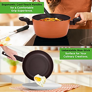 NutriChef Professional 12-Piece Brown Nonstick Cookware - PFOA/PFOS-Free, Heat Resistant Lacquer, Elegant Design, Multi-Sized Pots and Pans