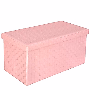 B FSOBEIIALEO Folding Storage Ottoman, Faux Leather Footrest Stool Long Bench Toy Box Chest for Girls, Pink 30 x15 x15 inches , Large