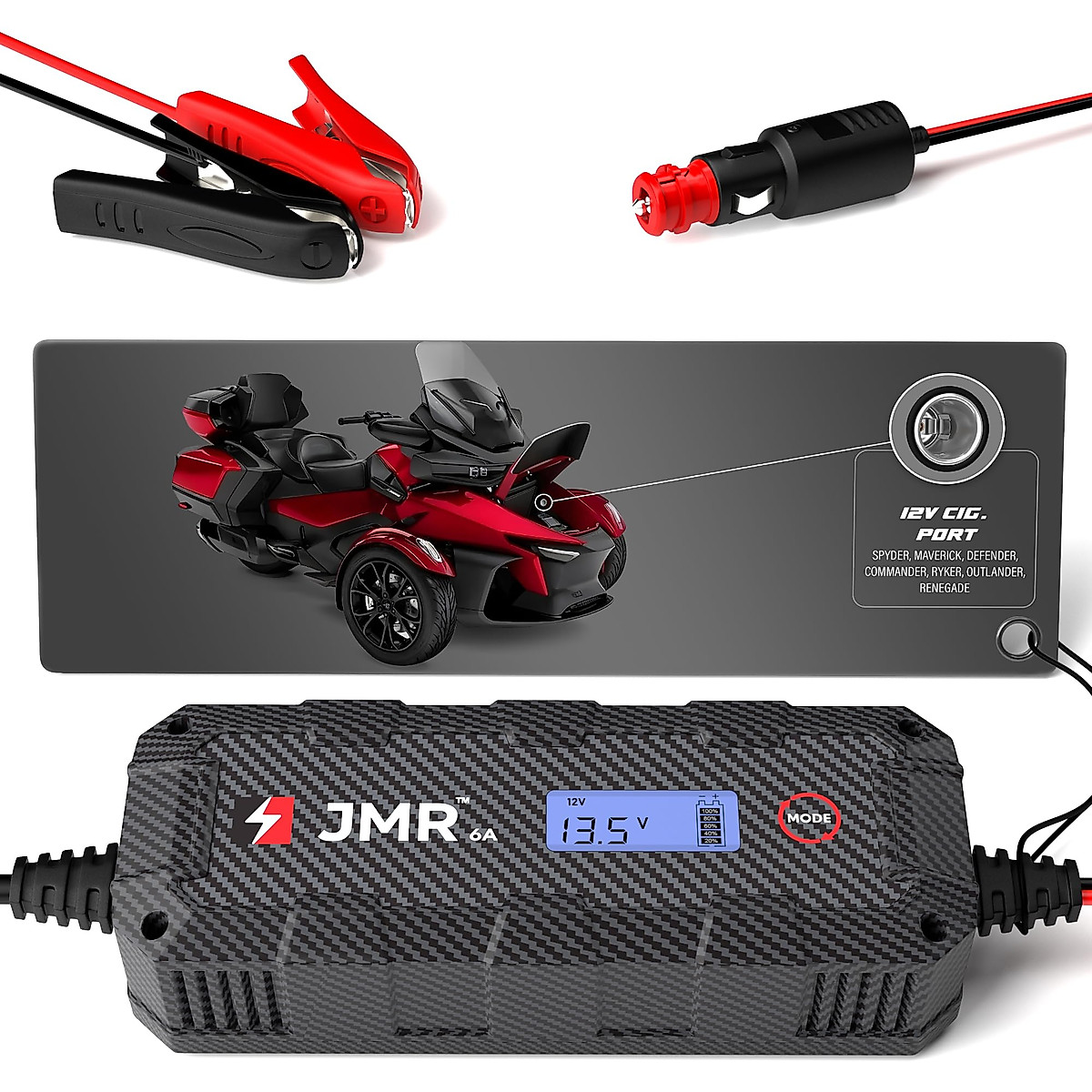 JMR Battery Charger for Can-am Spyder Maverick Defender Commander Ryker Outlander Renegade All Models Trickle Charger Conditioner Maintainer (No Lithium Mode)
