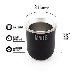 Matte Yerba Mate Cup and Bombilla Set 6 oz - Includes Premium Quality Box - BPA Free Yerba Mate Gourd with Mate Straw, Elegant Design, Non-Slip Base (Black)