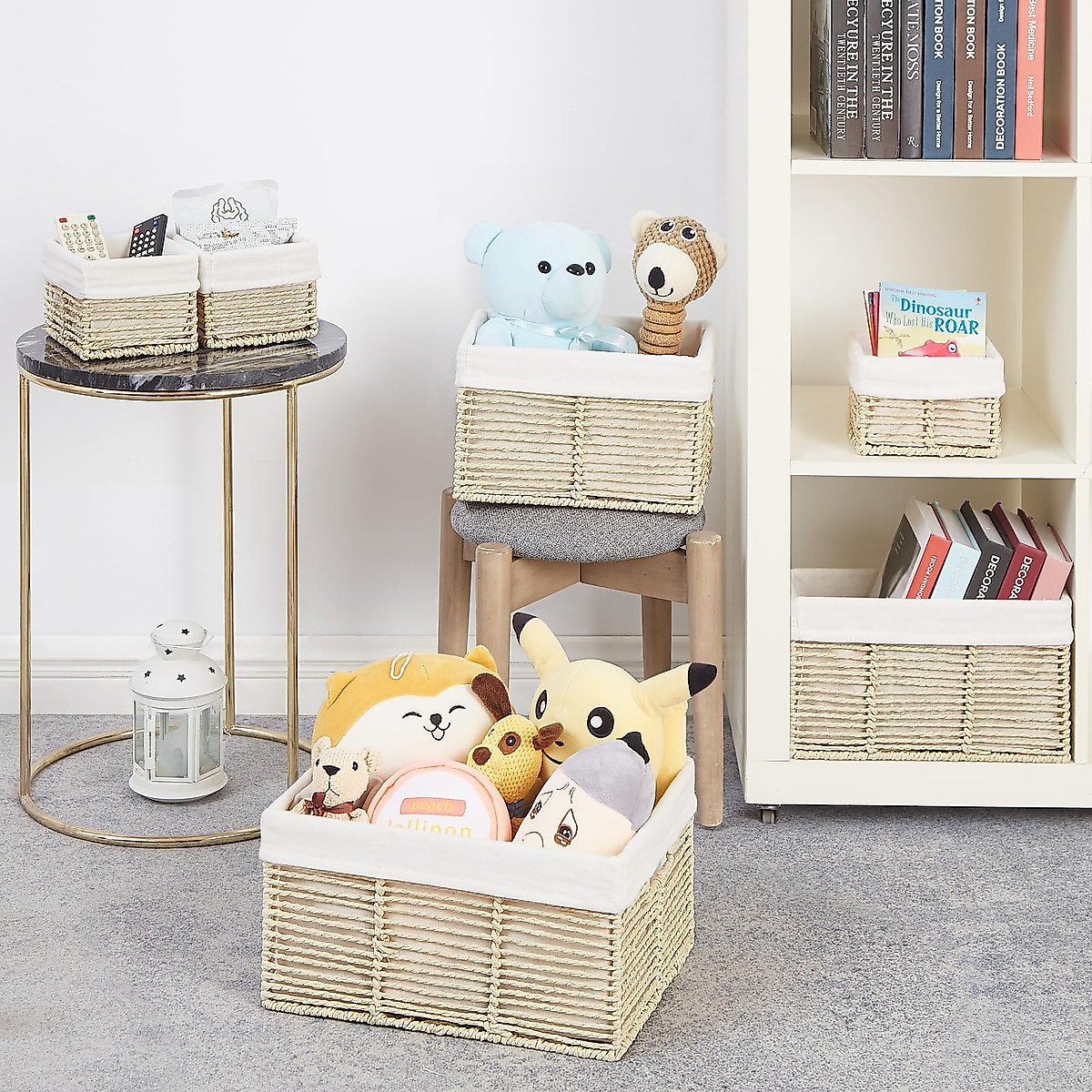 Vagusicc Wicker Storage Basket, 6 Pack Baskets for Organizing, Wicker Baskets with Handle, Rectangular Wicker Baskets for Storage Shelves, Cube Storage Bins for Closet/Clothes/Dresser, Beige