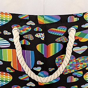 Rainbow Hearts Lgbt Pridge Large Round Baskets for Storage Laundry Baskets with Handles Blanket Storage Basket for Bathroom Shelves Bins for Organizing Nursery Hamper Girl Boy