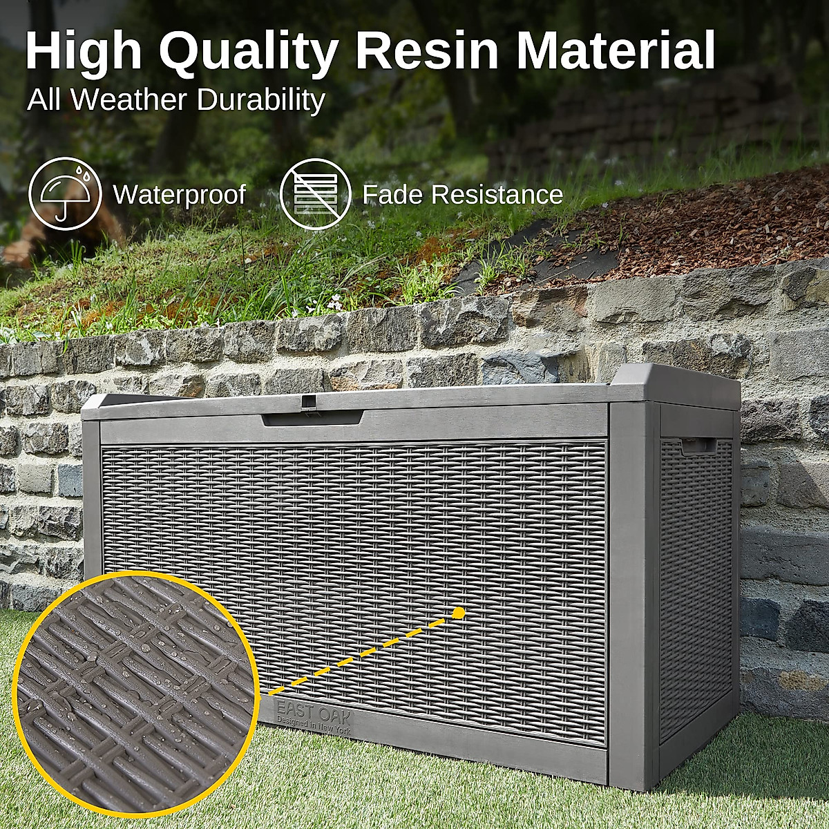 EAST OAK Outdoor Storage Box, 100 Gallon Deck Box, Waterproof Resin Storage Bench for Patio Cushions, Gardening Tools, Lockable, UV Resistant, outside storage, Grey