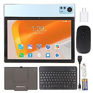 10.1 Inch 2 in 1 Tablet 8GB 256GB, 8 Core CPU, 5G, 4G Network Support with Keyboard Case, Blue (US Plug)