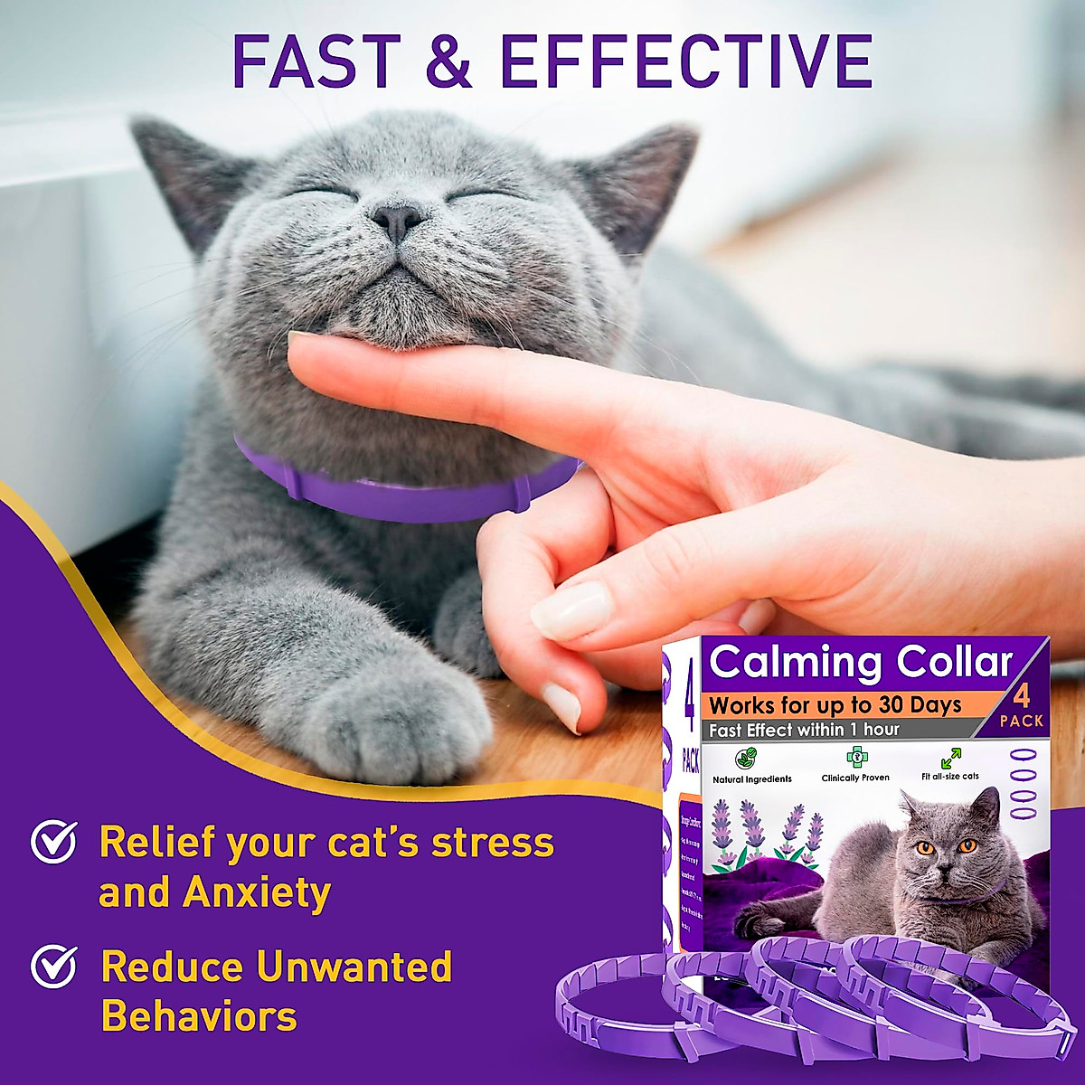 PetAtlas 4 Pack Calming Collar for Cats – Pheromone Cat Calming Collar Cat Anxiety Relief and Stress – Adjustable Water Resistant Breakaway Calming Collars Natural Ingredients Pheromones Rapid Effect