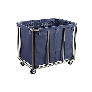 Commercial Large Stainless Steel Laundry Trolley Cart with Wheels-350L/9.9 Bushel Heavy Duty Rolling Laundry Cart for Industrial/Home (Blue)