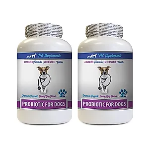 Dog Breath aid - PROBIOTICS for Dogs - Healthy Gut - Stop Gas Diarrhea and Bad Breath - Digestive Boost - Dog probiotics only Natural pet - 2 Bottles (120 Treats)