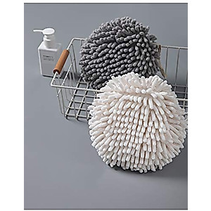 MAYITBE Soft Absorbent Chenille Hand Towels, Decorative Hanging Fuzzy Towels Ball, Thick Drying Cloth Hand Towel for Home Kitchen & Bathroom (Grey*2)