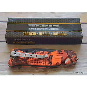 8 Inch Overall Tactical Rescue Stainless Steel Open Folding Pocket Knife With Clip Outdoor Survival Hunting Knife for Camping by Survival Steel