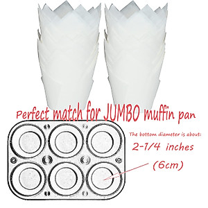 MyBakning Large size White Tulip Baking Cups 2-1/4"(Base diameter) x 4"(Wall height) Greaseproof paper baking cupcake Muffin liners, Case of 130 pcs