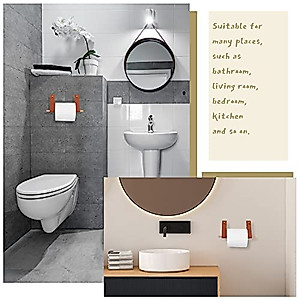 AHANDMAKER Leather Wall Hooks Kit, 2 Pcs Leather Straps Hanger Towel Hook with Wooden Dowel Rail & Screws Wall Mounted Hanging Strap Holder for Bathroom Bedroom Kitchen Handles Nordic Boho Decor