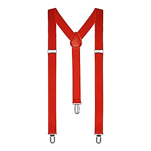 Boolavard Braces/Suspenders One Size Fully Adjustable Y Shaped with Strong Clips (Red)
