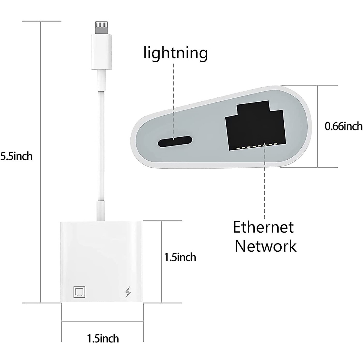 Lightning to Ethernet Adapter, 2 in 1 RJ45 Ethernet LAN Network Adapter, with Charging for iPhone/iPad, Certified Plug and Play Adapter, Support 100 Mbps Ethernet Network