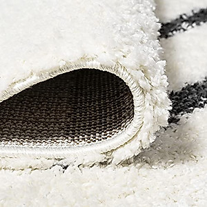 JONATHAN Y MOH402A-3 Alaro Berber Stripe Shag Indoor Area-Rug Bohemian Geometric Contemporary Glam Easy-Cleaning Bedroom Kitchen Living Room Non Shedding, 3 X 5, White/Black