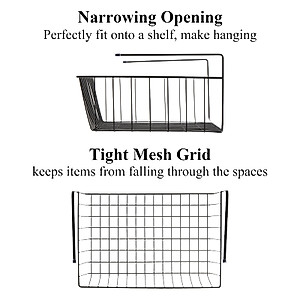 Tebery 4 Pack Black Under Shelf Wire Basket, Hanging Storage Baskets Under Cabinet Add-on Storage Racks, Slide-in Baskets Organizer for Kitchen Pantry Desk Bookshelf