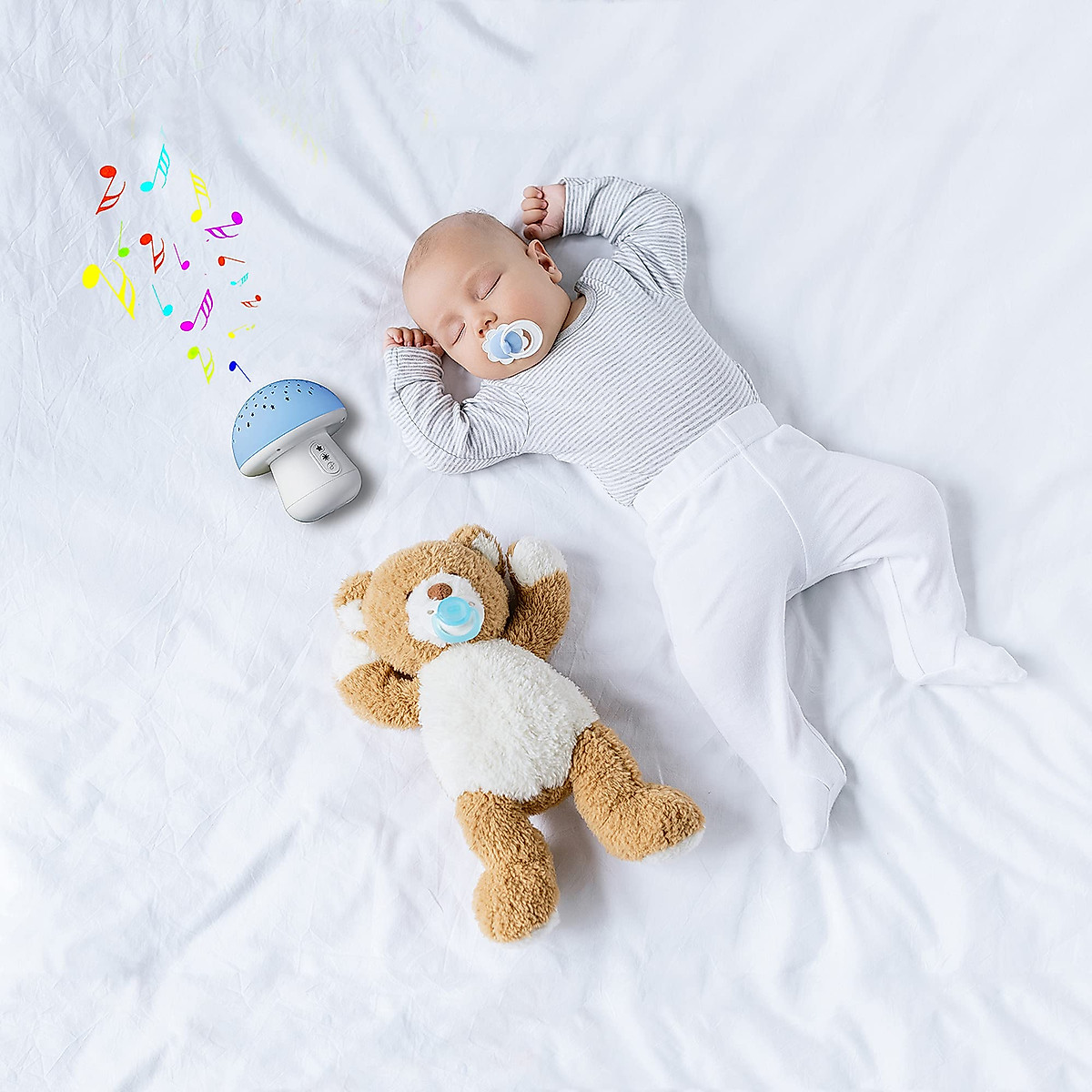 Baby Sleep Soother, Mushroom Baby White Noise Sound Machine with Moon and Star Projector, Portable Baby Sleep Aid Must Have Essentials for New Born, 4 Natural Soothing Sounds 7 Calming Melodies (Blue