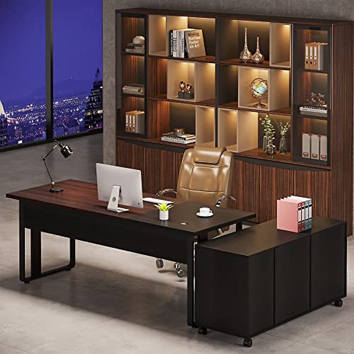 Tribesigns 70.8" Large Executive Office Desk with Lateral File Cabinet, L Shaped Office Desk with Drawers and Storage, Home Office Furniture Sets