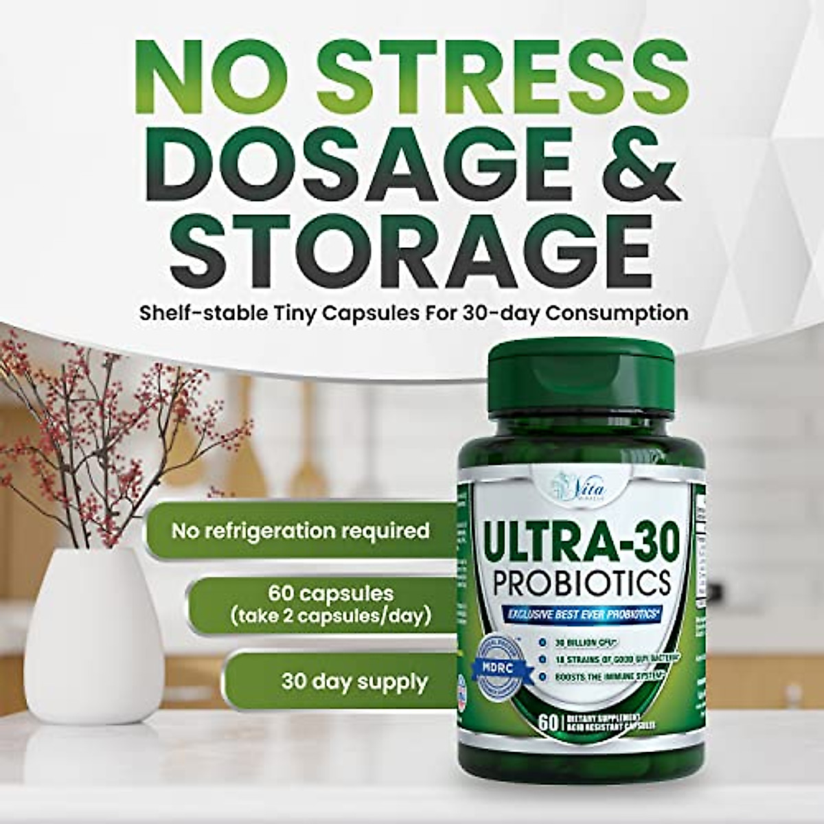 Probiotic 30 Billion CFU 18 Strains for Digestive & Gut Health - Men & Women Prebiotic & Probiotics Supplement Support for Bloating Constipation Diarrhea Gas - Includes Lactobacillus Gasseri