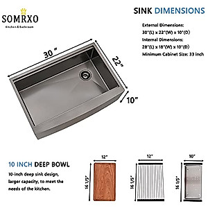 30 Inch Farmhouse Kitchen Sink Black Stainless Steel-SOMRXO Farmhouse Sink Workstation Kitchen Sink Black Stainless Steel Farmhouse Sink Single Bowl Kitchen Sink