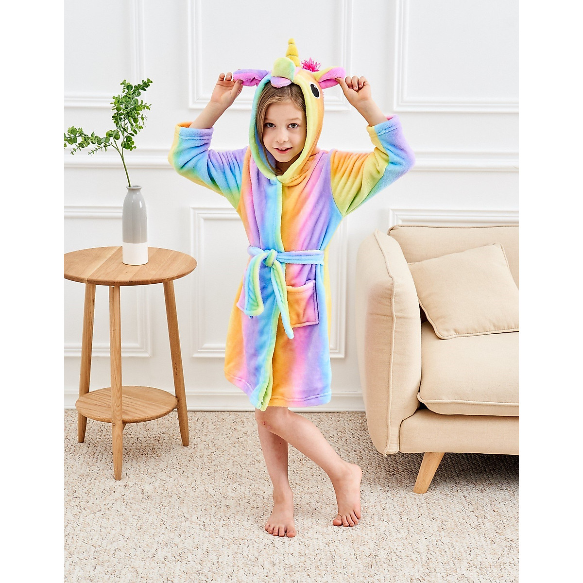 Doctor Unicorn Soft Unicorn Hooded Bathrobe Sleepwear - Unicorn Gifts for Girls (Rainbow, 7-9 Years)