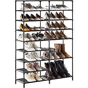 YOUDENOVA Shoe Rack, 9 tier Shoe Rack Storage for Closet Entryway, Non-Woven Fabric Large Shoe Shelf, Stackable Shoes Organizer for Boots (Black)