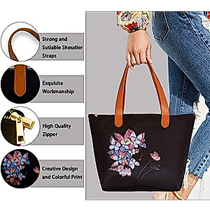 Work Tote bag with Zipper Butterfly bag Shoulder bag Handbag for Women Waterproof Nylon Travel, School, Gifts Y2K Aesthetic (black)