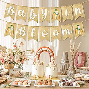 2 Pieces Baby in Bloom Shower Hanging Banner Decoration, Boho Burlap Flag Banner Garland Baby Room Decorations for Boys Girls, Gender Reveal Floral Theme Party Supplies Welcome Newborn Baby Decor