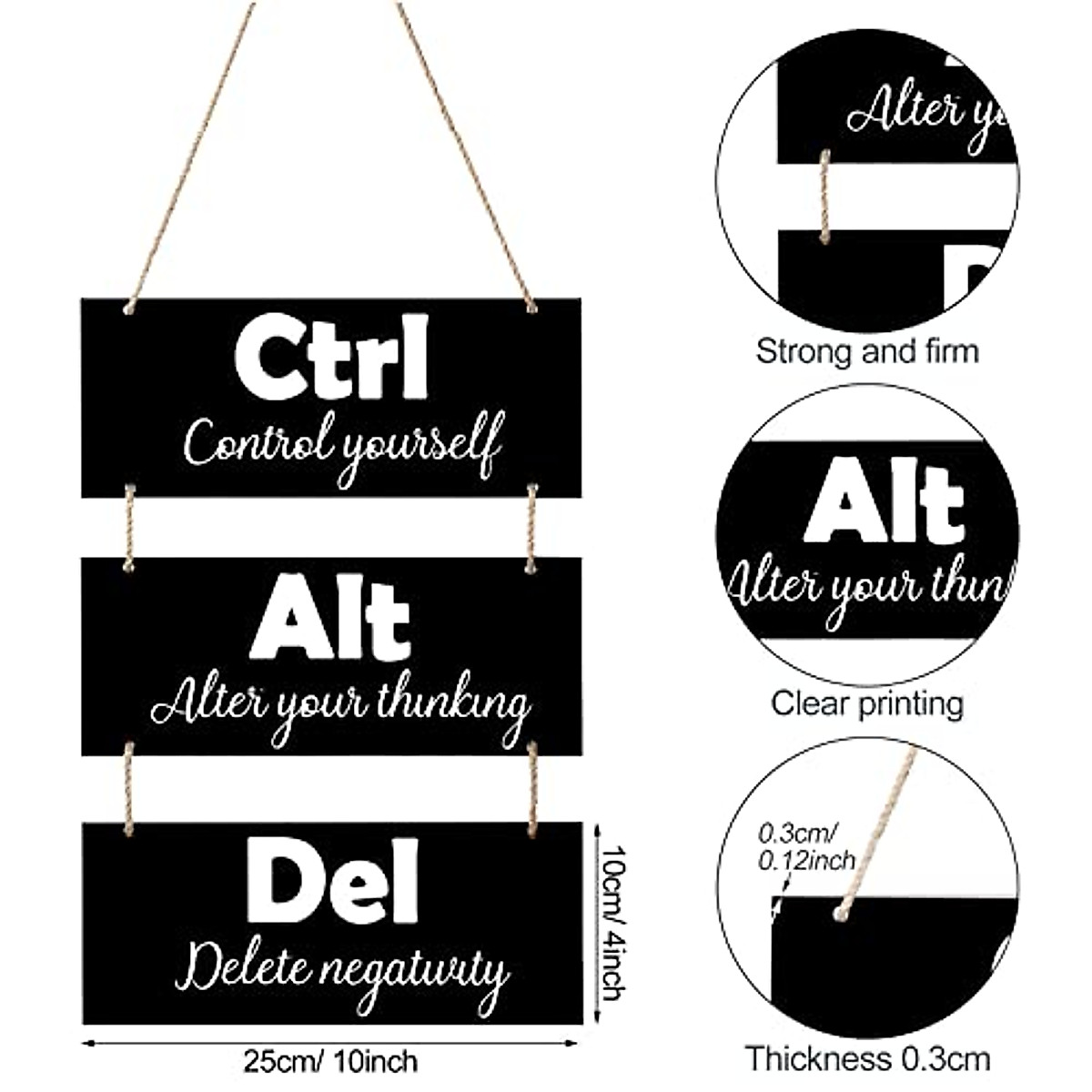 Inspirational Rustic Wall Decor Control Yourself Alter Your Thinking Delete Negativity Office Decor Motivational Wall Plaques with Sayings Wooden Wall Hangings for Home Office Wall Art (Black Backing)