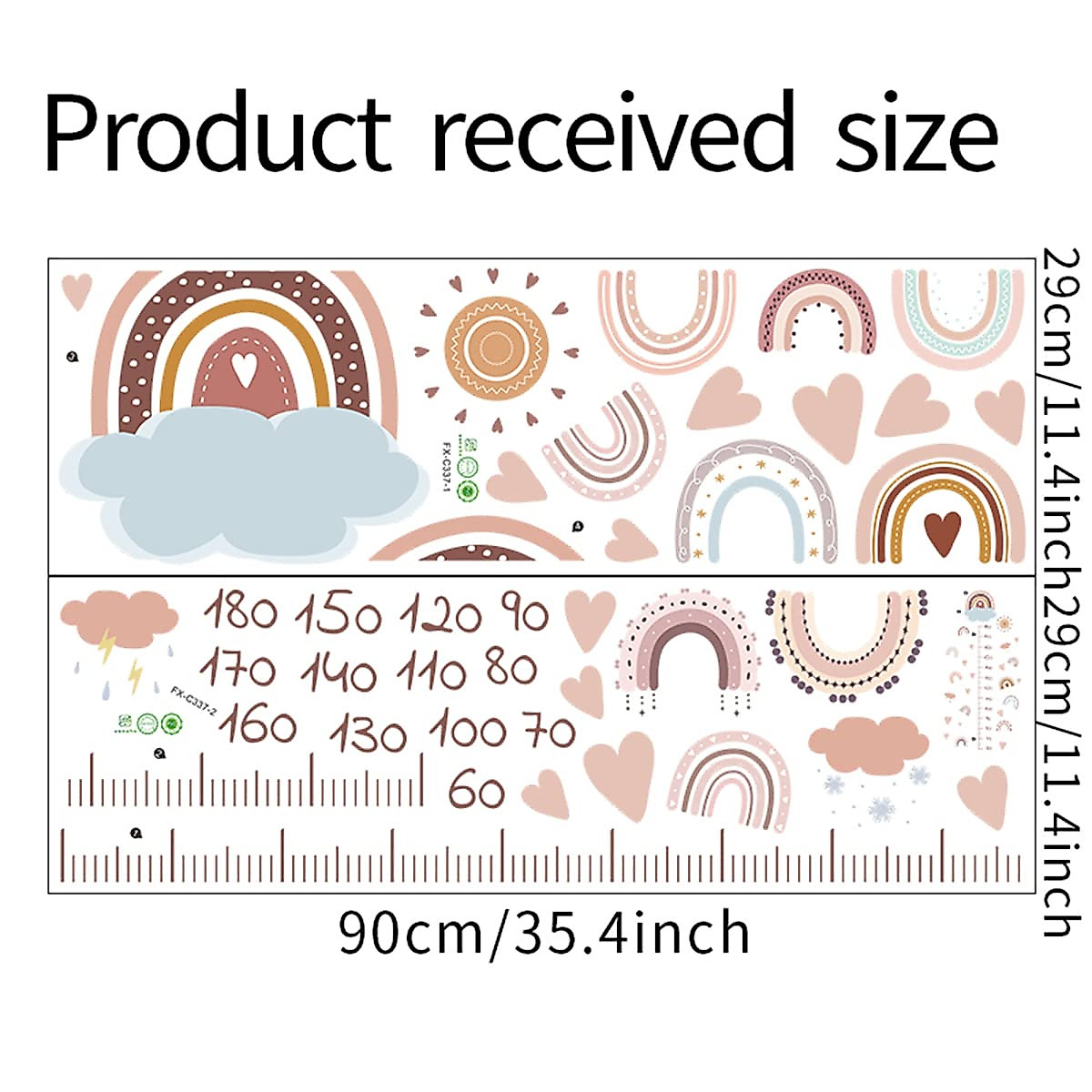 Baby Growth Height Chart, Rainbow Stickers Wall Chart Peel and Stick Nursery Ruler Wall Decals for Kids