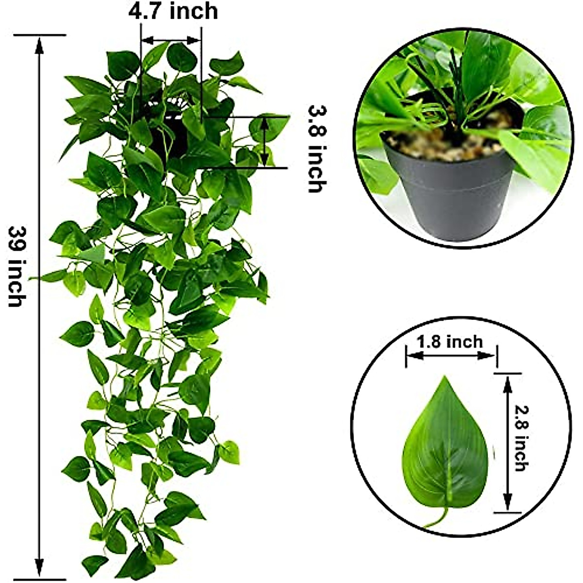 FOLUXING 1 Pack Artificial Hanging Plants, Fake Potted Plant with Black Pot for Home Indoor/Outdoor Office Garden Decor