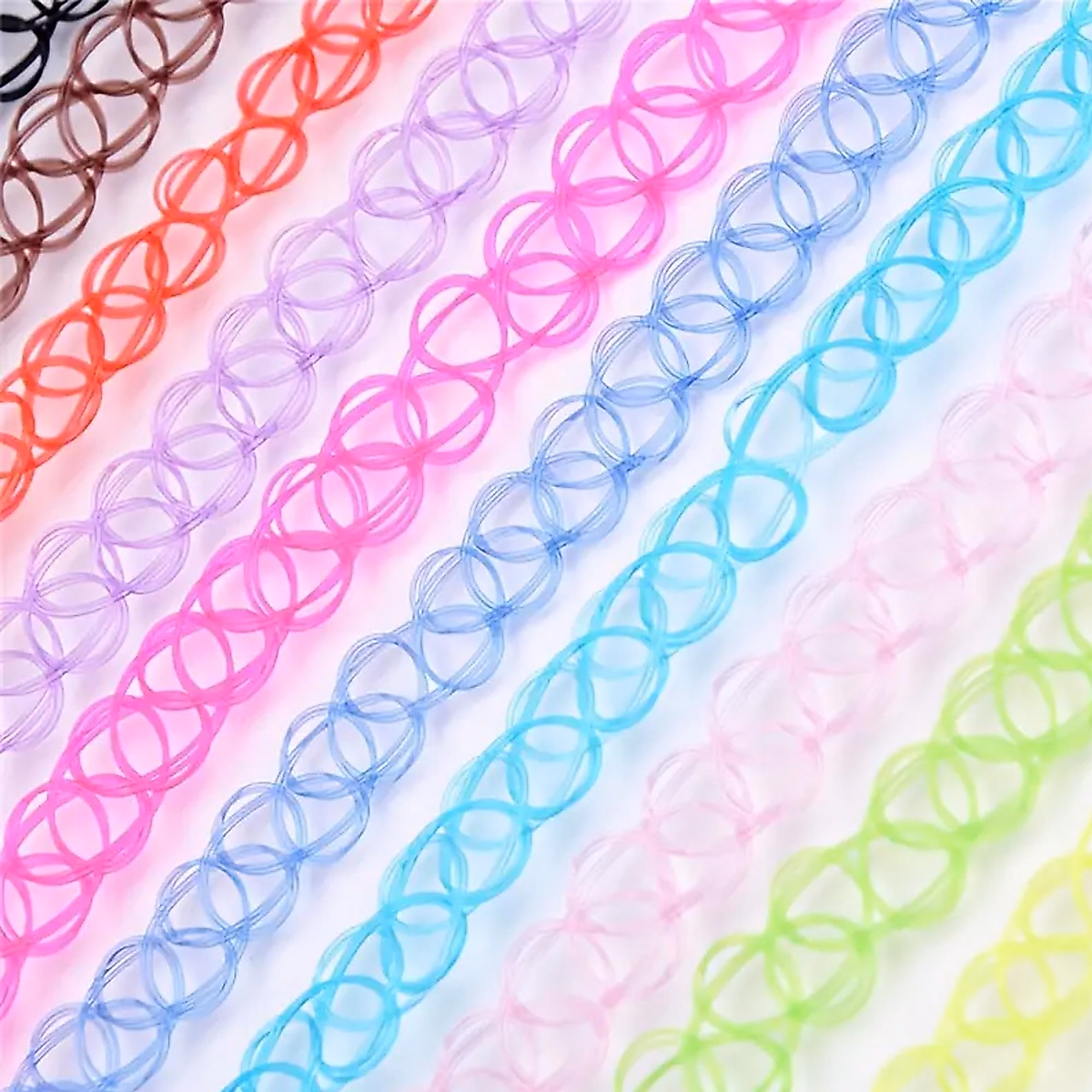 BodyJ4You 12PC Tattoo Choker Necklace Set - 90s Accessories 80s Old School 2000s Jewelry - Vibrant Pink Blue White Green Black - One Size Women Teen Girl - Stretchy Multicolor Collar