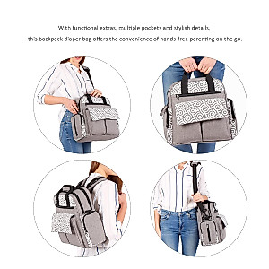 Lmbabter Diaper Bag Backpack with Changing Station Large-Capacity Mommy Baby Bag Convertible Diaper Bag Tote with Shoulder Strap (Grey)