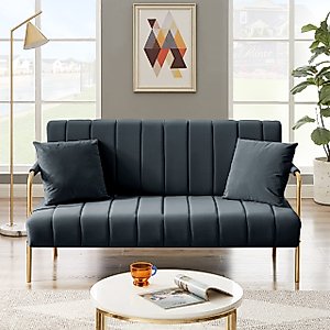 Majnesvon 61" Modern Velvet Loveseat Sofa,Upholstery Love Seat Couches with Tufted Backrest,Golden Metal Legs,Accent Sofa for Living Room Bedroom Apartment Office (Drak Grey)
