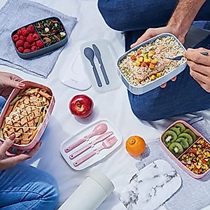 Bentgo Classic - All-in-One Stackable Bento Lunch Box Container - Modern Bento-Style Design Includes 2 Stackable Containers, Built-in Plastic Utensil Set, and Nylon Sealing Strap (Blush Marble)