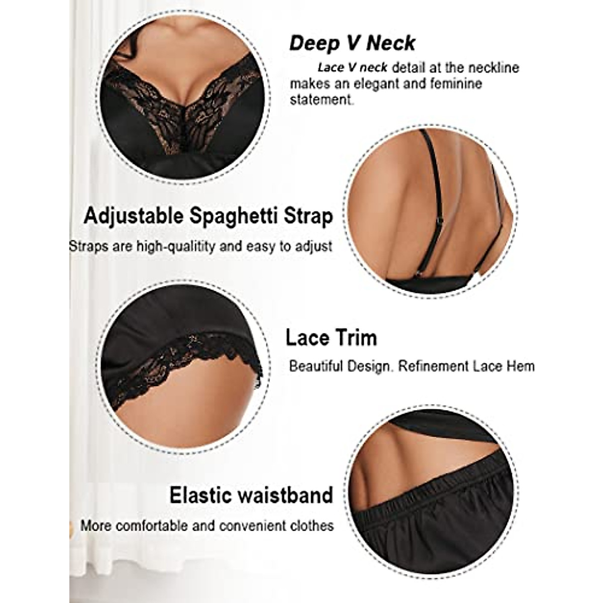 Avidlove Womens Pajama Set Satin Lingerie Sets Silk Lace Sleepwear Black Small