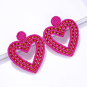 XOCARTIGE Valentine’s Day Earrings for women Heart Dangle Drop Earrings Red Beaded Earrings Romantic Sparkling Rhinestone Handmade Gift Earrings (Rose Red)