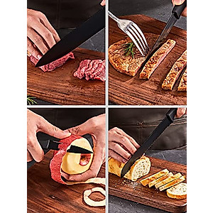 KDIK 16 PCS High Carbon Stainless Steel Kitchen Knife Set, BO Oxidation, No Rust, Sharp Cutlery Black Knife Set with Acrylic Stand and Serrated Steak Knives,AB112