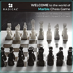 RADICALn 15 Inches Large Handmade White and Grey Oceanic Weighted Marble Full Chess Game Set for Adults Staunton and Ambassador Gift Style Tournament Chess Sets